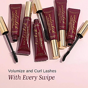 Wander Beauty Unlashed Volume & Curl Mascara - Volumizing, Lash Curling Mascara - 9 in 1 Multitasking Smudge-Proof Makeup - Nourish & Reduce Fallout With Peach Leaf, Vitamin E & B5-0.31 fl oz