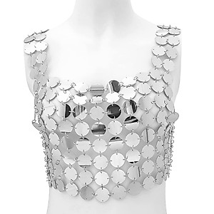 Eforcase Sexy Crop Tops Silver Sparkly Sequin Tube Top, Boho Body Chain Silver Bra Harness Chains Nightclub Body Jewelry Accessories, Sexy Halter Backless Tank Top Bra Fashion Bikini Body Chain