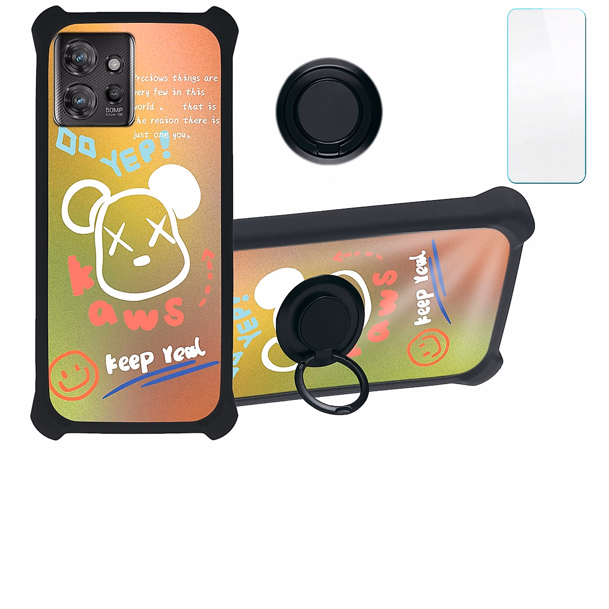 Case for Moto Thinkphone Case Compatible with Motorola Thinkphone Phone Case Cover [with Tempered Glass Screen Protector][Hard PC + Soft Silicone][Ring Support] [Golden Reflect Light] DJH-XXX