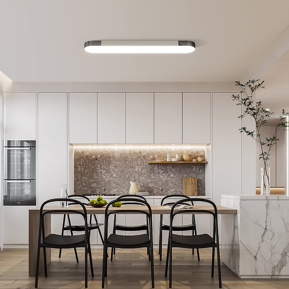 Qcyuui Dimmable LED Ceiling Light Modern Acrylic Linear LED Ceiling Lamp 39.4in Semi Flush Mount Wraparound Shape Lighting Fixture with Remote Control for Kitchen Dining Room (48W/3000-6500K)