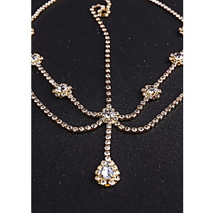 Wekicici Boho Rhinestones and Crystal Head Chain Wedding Bridal Forehead Chain Exotic Princess Hair Piece Chanderlier Crystal Hair Accessories for Special Occasion (Gold)