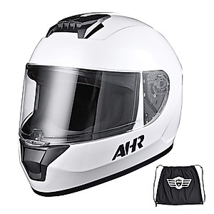 AHR Full Face Motorcycle Helmet Lightweight Street Bike Helmet with Storage Bag Great Ventilation & Streamlined Design for Touring Racing, Run-F3 DOT Approved (White, XX-Large)