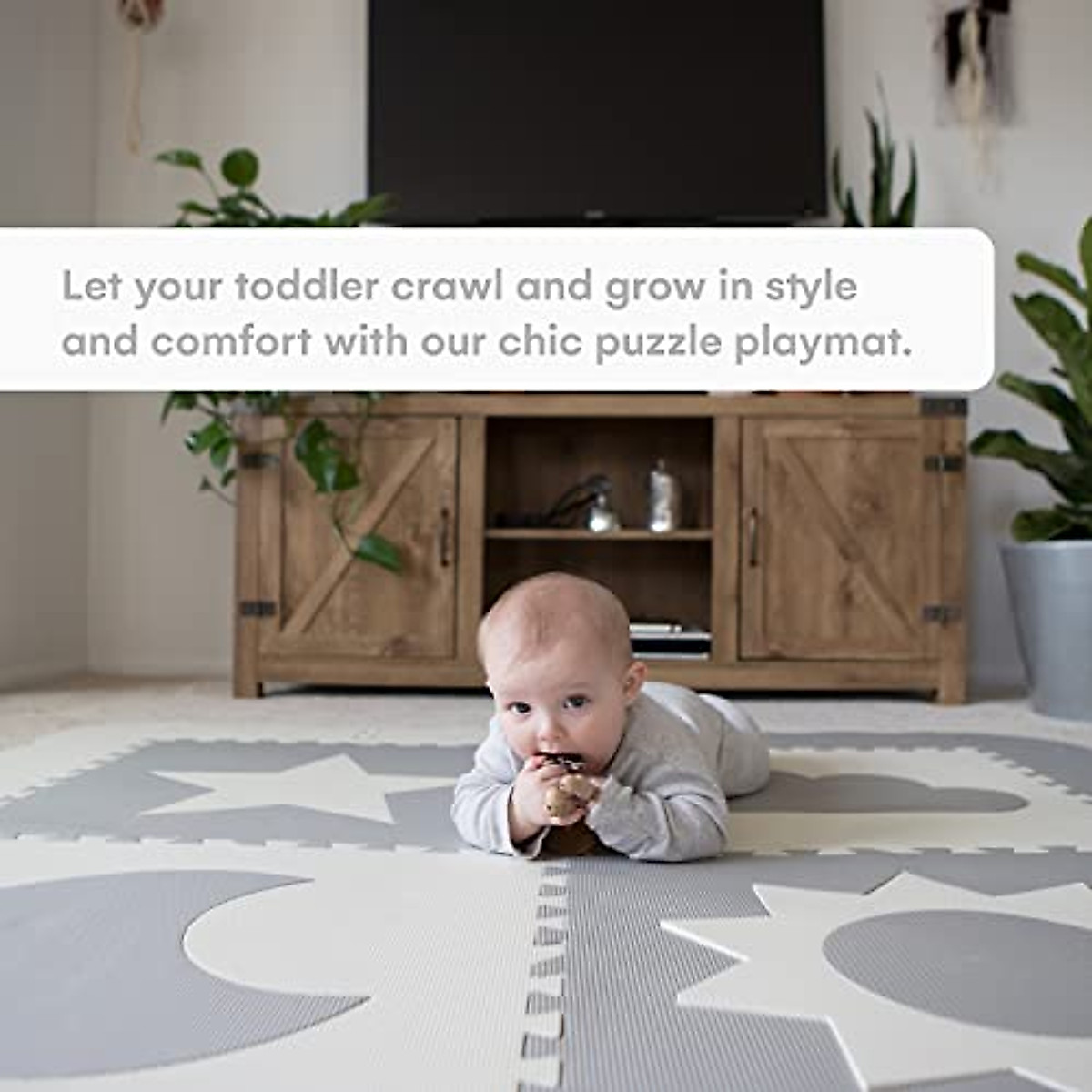 Baby Play Mat Tiles - 61" x 61" Extra Large, Non Toxic Foam Baby Floor Mat - Grey & White Interlocking Playroom & Nursery Playmat - Safe & Protective for Infants & Toddlers (Grey)
