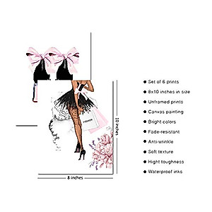 HoozGee Fashion Wall Art Prints Set of 6 Pink Room Decor Makeup Art Pictures Wall Decor Canvas Prints Art Posters Perfume Lipstick Artwork Girls Room Decor for Bedroom (8"x10" UNFRAMED)
