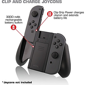 Nyko Clip Grip Power - Joy-Con Grip with Cell Phone Mount, rechargeable battery pack, game storage and SD Card holder for Nintendo Switch