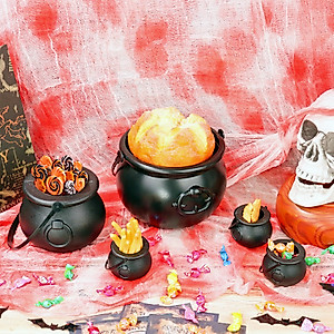 5 in 1(8.5", 5.5", 3pcs 2.8") Package Plastic Cauldron and Black Witches Cauldron,Halloween Decor Black Hanging Cauldron Candy Bucket for Holiday Trick or Treat Party and Patrick’s Day Decor
