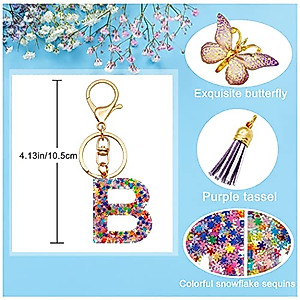 TTYY Initial Letter Keychain for Women Gift for Young Teenage Girl Gifts for Christmas to Mom Daughter Purple tassel (purple snow LetterB)