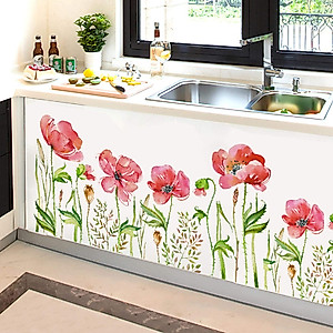 MOLANCIA Floral Wall Decals, Poppies Flowers Wall Stickers, Beautiful Flowers Vines Wall Stickers Art Murals, Poppy Flowers Wall Posters, Garden Blossom Flowers Wallpaper for Living Room Girls Bedroom