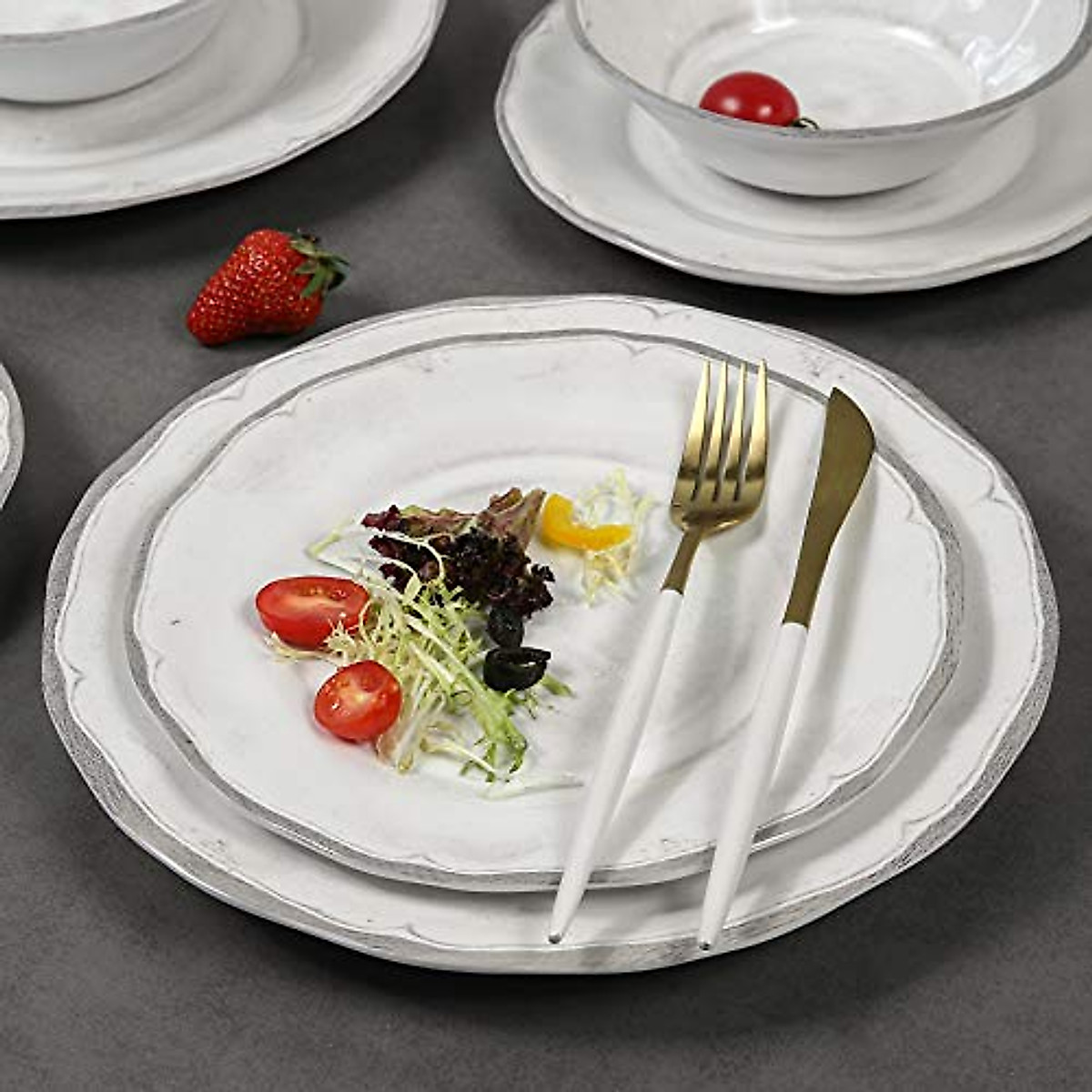 Melamine Dishes Dinnerware Sets - 12pcs Melamine Dinner Plates, Salad Plates and Bowls, for Everyday Use