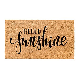 THEODORE MAGNUS Natural Coir Doormat with Non-Slip Backing - 17 x 30 - Outdoor/Indoor - Spring Door Mat - Spring - Hello Sunshine - COIR-1730-15-403