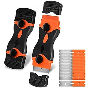 THINKWORK Razor Blade Scraper - 2Pcs Razor Scraper Set with 20Pcs Razor Blades, 2-in-1 Scraper Tool for Removing Labels, Decals, Stickers, Paint, Caulk, Adhesive
