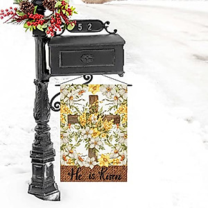 Linen He Is Risen Spring Easter Garden Flag Double Sided Welcome Farmhouse Yard Outdoor Decoration Cross Daffodil Flower Garden Flag Yard 12.5" X 18"
