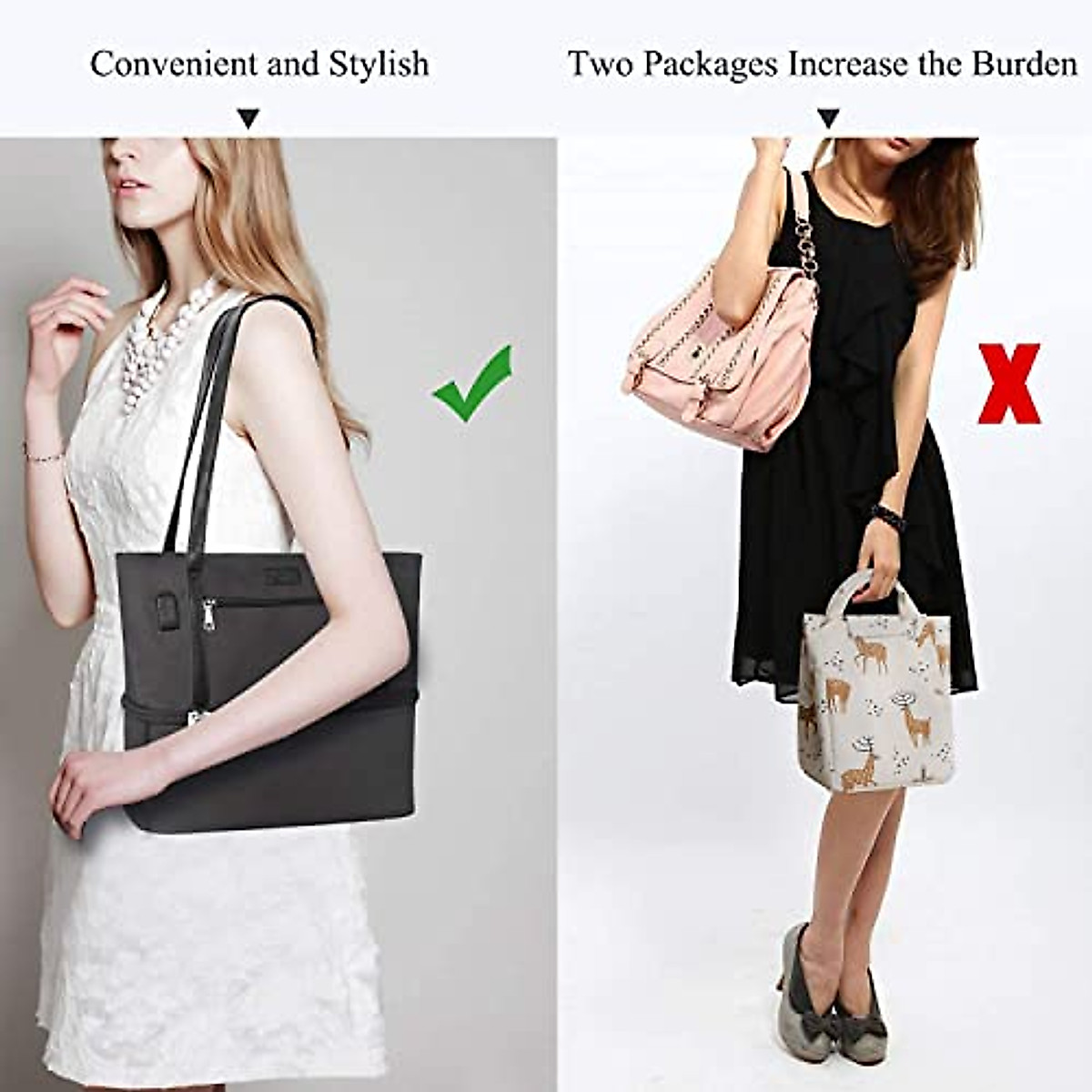 MONSTINA Lunch Tote Bag for Women Men,Large 2 Layer Lunch Bag with USB Port Thicken Aluminum Foil Reusable Lunch Box for School Office