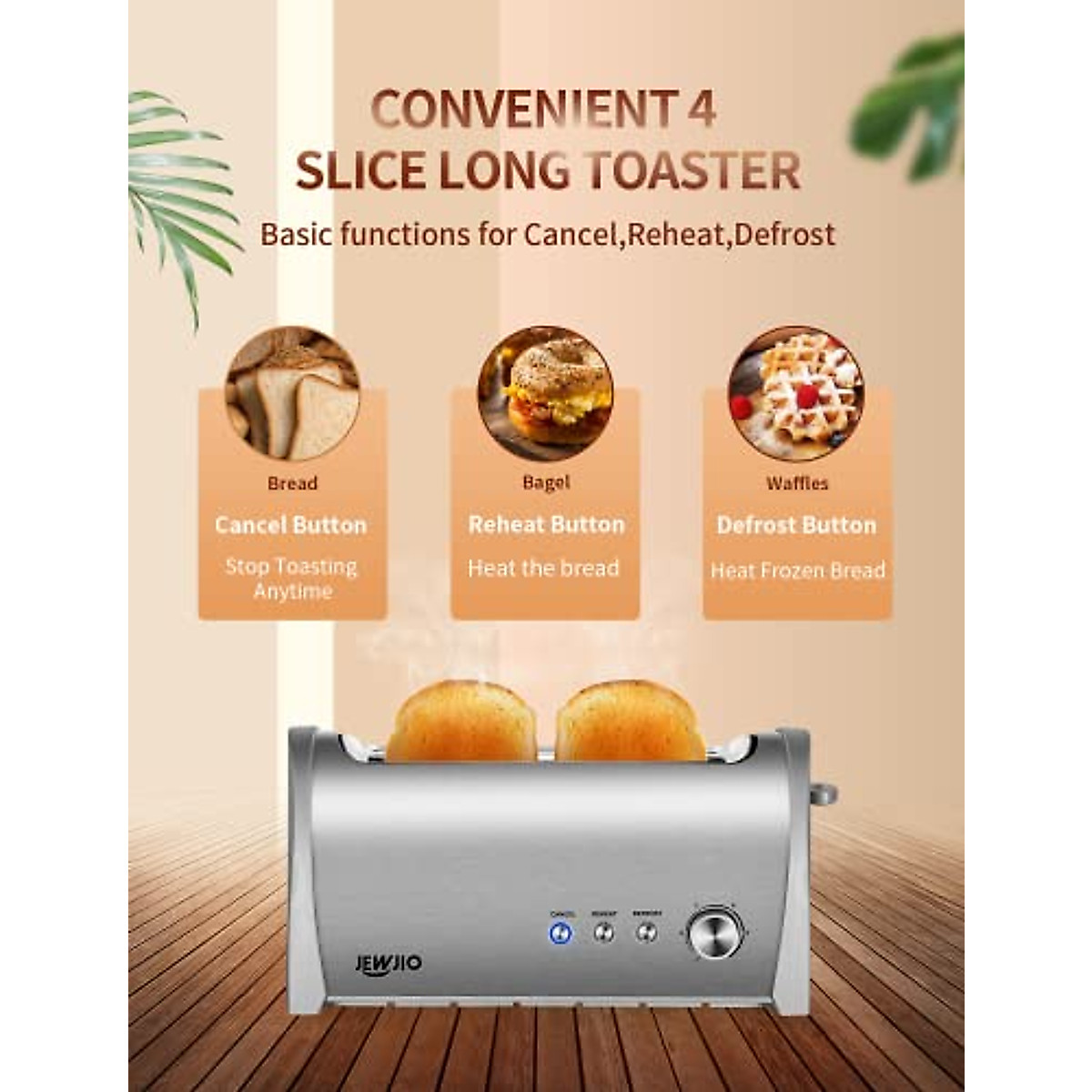 Long Slot Toaster 4 Slice, Stainless Steel Retro Toasters Best Rated Prime with 1.25" Extra Wide Slot and Defrost/Reheat/Cancel Function/6 Browning Settings/Removable Crumb Tray/Evenly Toasting, 1300W
