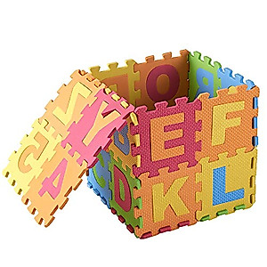 DIMPLE Kids Foam Play Mat (36-Piece Set) 6.25 x 6.25 Inches Interlocking Alphabet and Numbers Floor Puzzle Colorful EVA Tiles Girls, Boys Soft, Reusable, Easy to Clean
