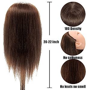 CZFY Cosmetology Mannequin Head with 100% Real Human Hair and Adjustable Stand 22-24” for Braiding Hair Styling Training Hairart Barber Hairdressing Fashion Salon Display (Blonde)