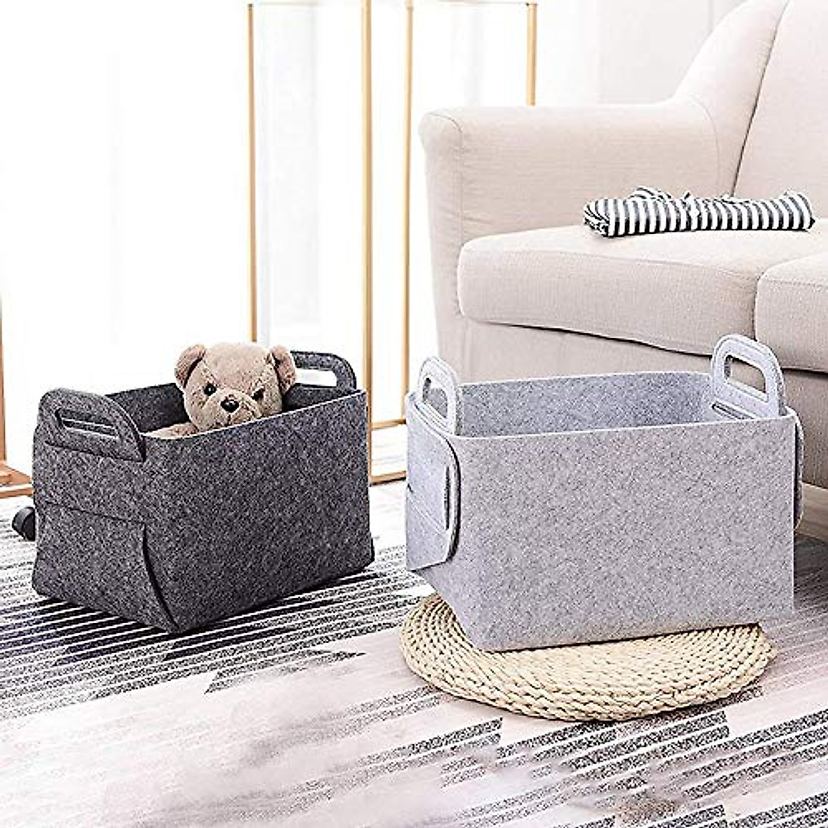 Household Boxes Laundry Felt Storage Basket Organiser Container, Foldable Book Box Toys Organise Container(Light Grey Small)