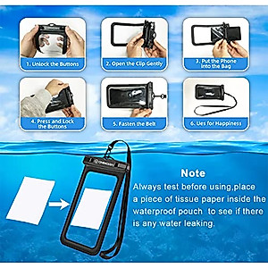 OMMOIRAI Lanyard Waterproof Phone Pouch For Beach, Universal Under Water Proof Case for Iphone 13 12 11 Pro Max Xs Xr X Se 8 7 6 6s Samsung Galaxy S9 S7 J7, Ipx8 Cell Phone Dry Bag (Black&Blue) 2 Pack