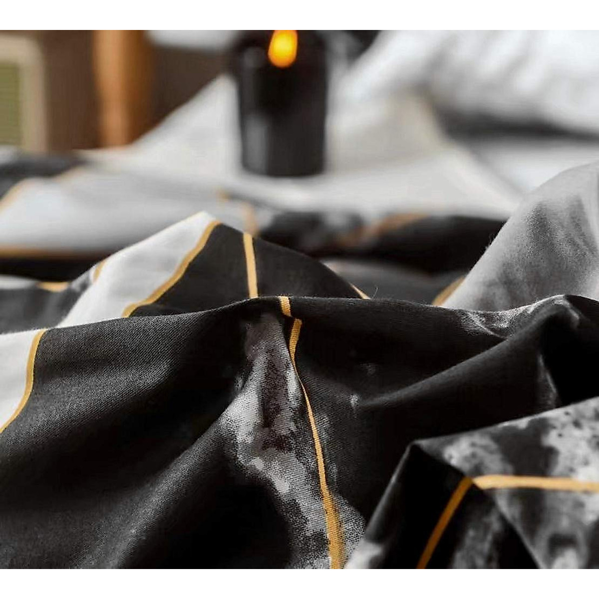Jumeey Black Marble Duvet Cover King Black White Gray Gold Geometric Bedding Sets King Size Black Plaid Duvet Cover for Women Men Modern Gothic Marble Bedding King Black Grid Triangle Bed Cover King