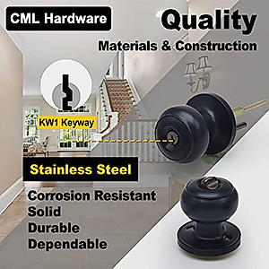 CML Hardware Matte Black Keyed Entry Door Knob for Entrance, Exterior and Interior Use, Round Ball Handle, Stainless Steel