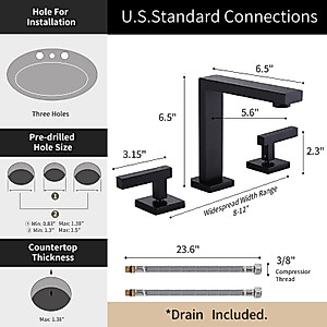 Taucent Black Bathroom Sink Faucet 3-Hole,Modern 8-Inch Bathroom Vanity Faucet 2-Handle Widespread Touch On Bathroom with Overflow Pop Up Drain