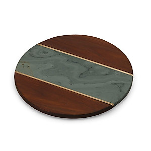 Lazy Susan with Marble & Acacia Wood Base by Picnic Plus, 12.5"W, Green