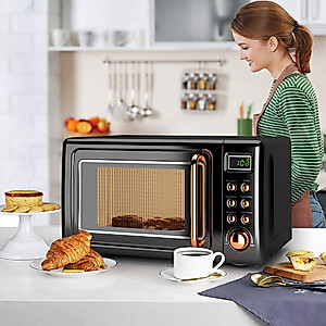 Retro Microwave Oven,Safeplus 0.7Cu.ft, Countertop 700W Microwaves with Cold Rolled Steel Plate 5 Micro Power Defrost & Auto Cooking Function LED Display Glass Turntable and Viewing Window Child Lock