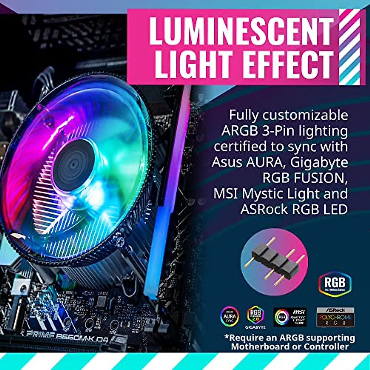 Cooler Master i70C LGA1700 ARGB Intel Low-Profile CPU Air Cooler, Anodized Black Aluminum Fins, Copper Insert Base, 95W TDP CPU Support, 120mm ARGB 3-Pin Fan for Intel LGA1700 For Desktop