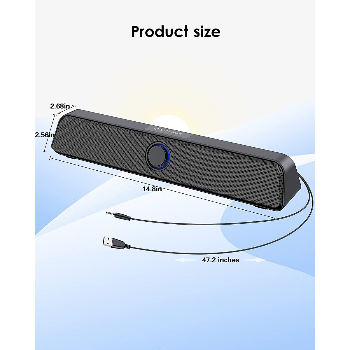LENRUE Computer Speakers, Dual 5W PC Speaker, USB-A/USB-C Powered Laptop Speaker, 3.5mm Audio-in Wired Computer Speakers for Desktop Monitor,Laptop,Tablets,Plug-n-Play (Black)