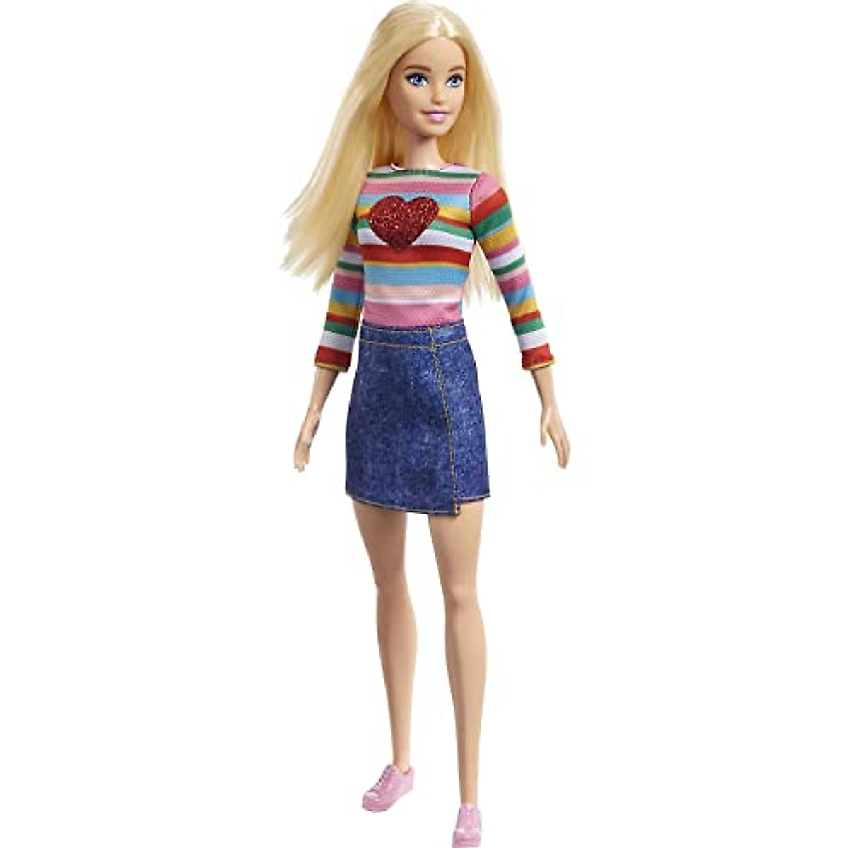 Barbie It Takes Two Doll, Malibu Fashion Doll with Blonde Hair, Rainbow Shirt, Denim Skirt & Pink Shoes