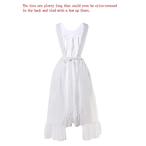 CR ROLECOS White Vintage Maid Ruffle Apron for Women Colonial Pioneer Peasant Apron Pinafore Adjustable Kitchen Gift L