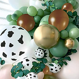 136Pcs Cowboy Sage Green Balloon Garland Arch Kit, Reusable Sage Green Brown Cow Print Balloons, Retro Gold Sand White Balloon Latex, Decoration Balloon Party Background Balloon for Birthday Wedding