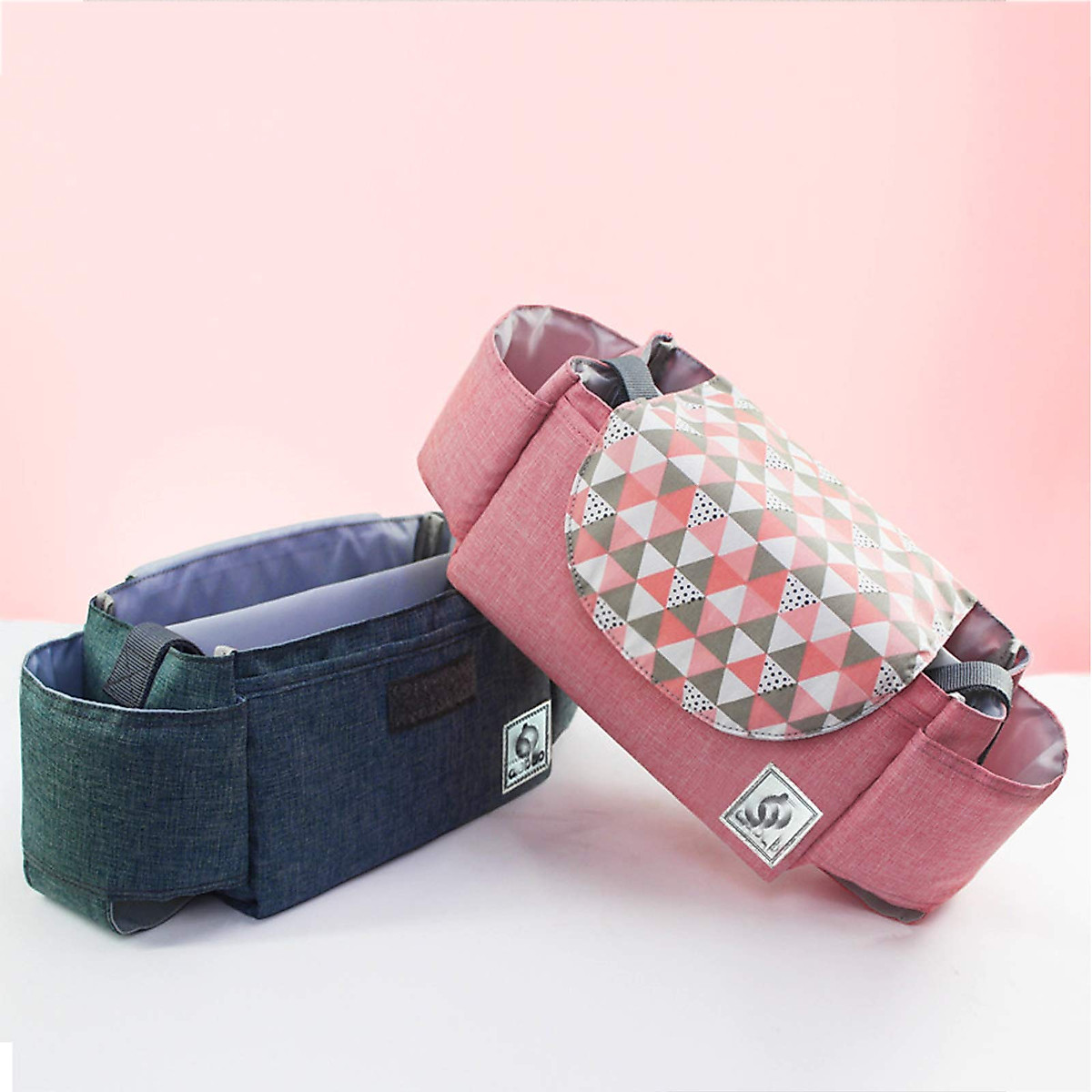 ZIOYCKL Baby Stroller Organizer with Insulated Cup Holders for Smart Moms,Diaper Storage,Secure Straps, Detachable Bag,Compact Design Fit All Strollers Fashionable&beautiful (Pink)