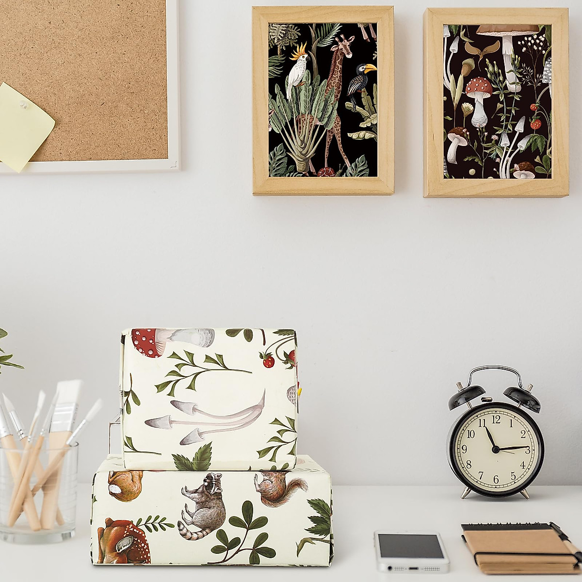 ChicRosa Mushroom Wrapping Paper Black White Animal Mushroom Gift Wrap Paper Bulk Folded Flat Giraffe Fox Print Art Paper for Wedding Birthday DIY Crafts Gift Wrapping, 19.7 x 27.6 Inch,8 Sheet