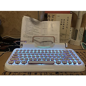 ZYQM Retro Typewriter Mechanical Wireless Keyboard with Tablet Stand, Bluetooth Connection, Artistic dot Keys (White)