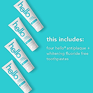 hello Antiplaque and Whitening Fluoride Free Toothpaste, Natural Peppermint Flavor, SLS Free, Gluten Free, Peroxide Free, Vegan, 4.7 Ounce (Pack of 4)