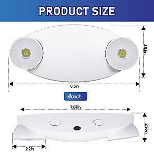 Baquler 4 Pcs LED Emergency Light with Battery Backup 2 Adjustable Head AC 120/277V LED Emergency Lighting UL Certification Emergency Exit Light Commercial Emergency Light Fixture for Business Home