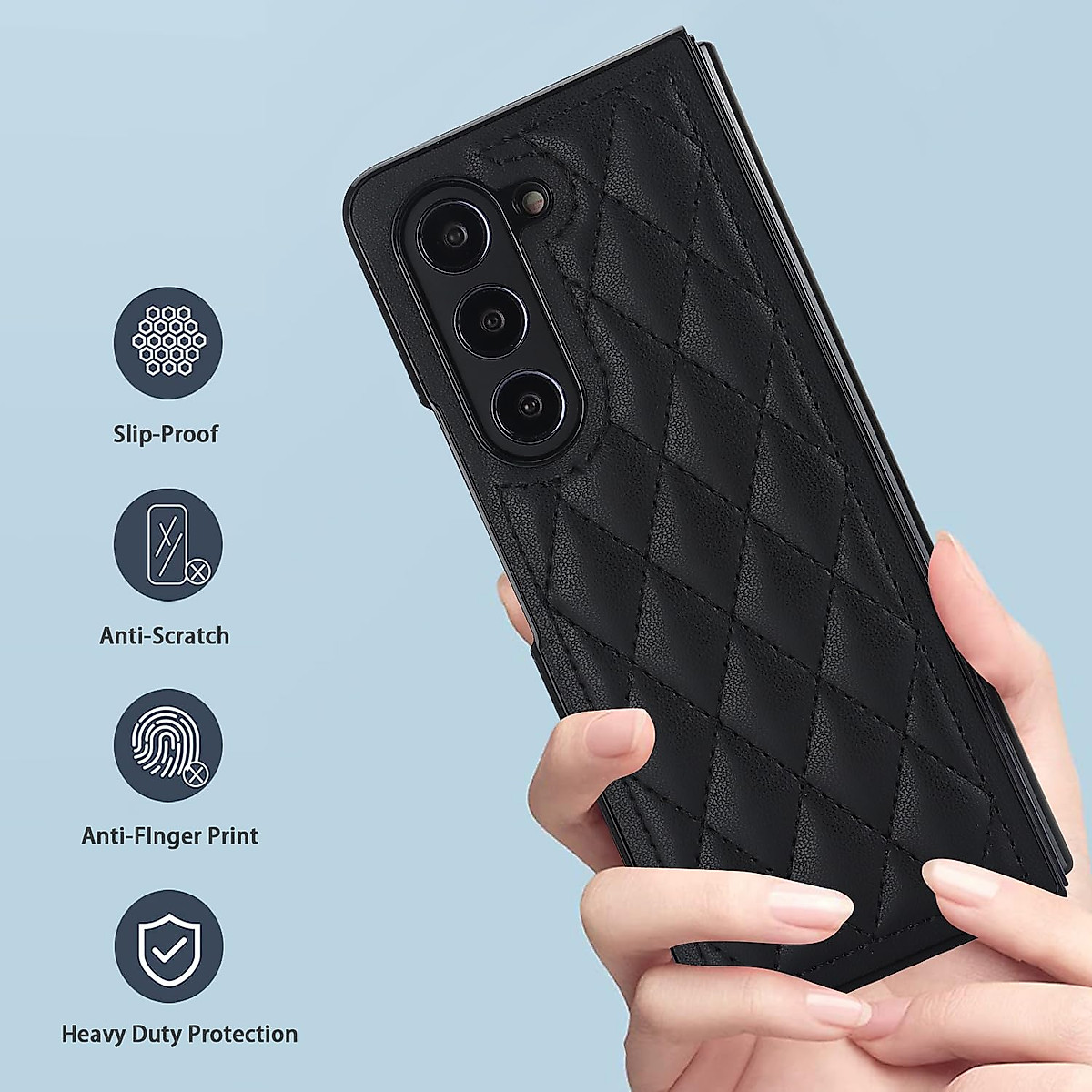 XNXCEVI for Samsung Galaxy Z Fold 5 Case, Premium Leather Back Cover Anti-Scratch Shockproof Case for Galaxy Z Fold5 5G (Black)