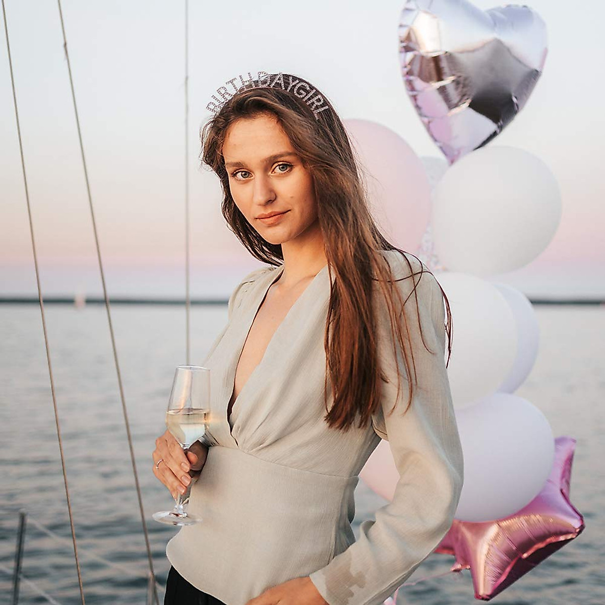 AOPRIE Birthday Girl Headband Tiara for Women & Girls - Happy Birthday Princess Crown Rhinestone Accessory, Rose Gold