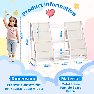 Kids Bookshelf Toy Storage Organizer - Book Shelf for Kids Rooms, 2 Sides Kids Bookcase with 3 Tired Kids Toy Storage Organizer, White Toddler Baby Bookshelf Book Shelves for Bedroom Nursery Playroom