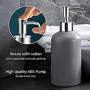 Ceramic Bathroom Accessories Set 5 Pieces, Grey Bathroom Accessory Set Complete, Lotion Dispenser Toothbrush Holder 2 Tumblers Soap Dish Classic Grey Matte for Bath Countertop Organizer Decor, SAIURE