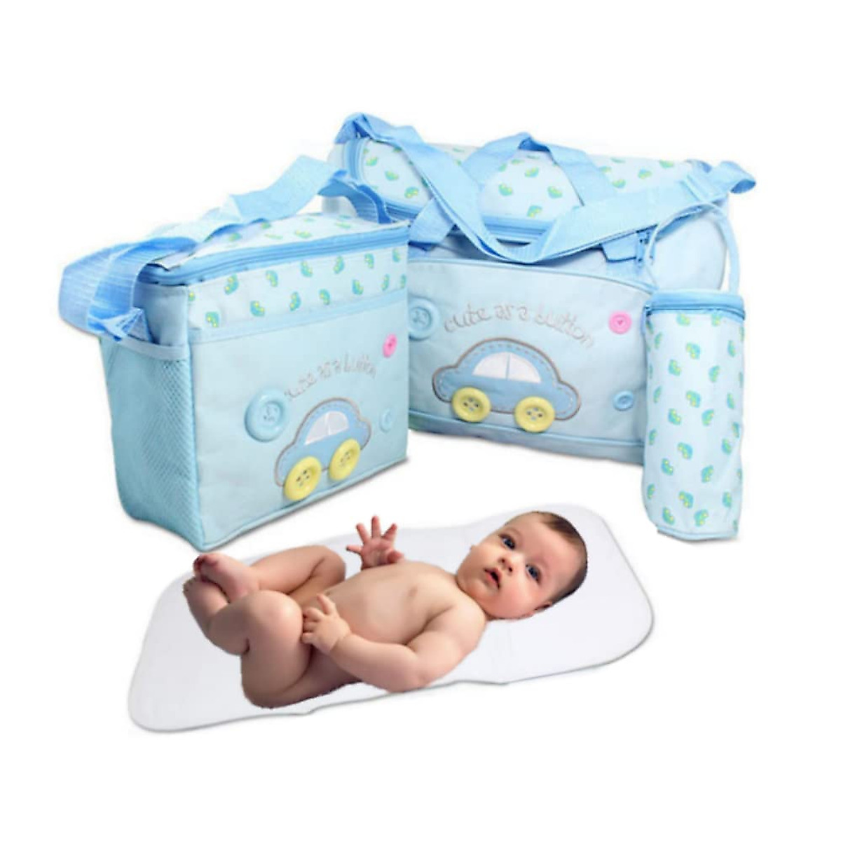 4 pcs Baby Diaper Bag Tote,Mommy Bag for Hospital,Maternity Tote, Waterproof, Multi-Functional, Large Capacity for Mom and Dad (Blue)