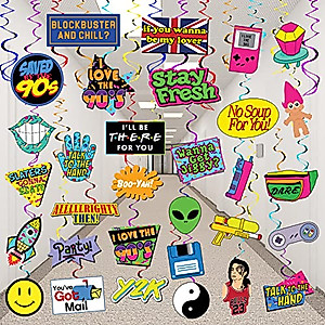32 Piece 90s Party Hanging Swirls Decorations, Throwback 1990s Themed Party Supplies and Favors