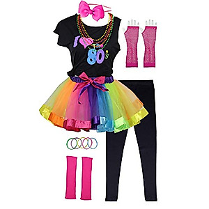 80's Party Girls Retro Costume Accessories Set for 1980s Theme Party Supplies (10-12, Rainbow)