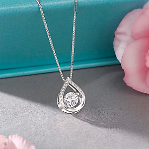 ARINZA Silver Necklace for Women, Dancing Diamond Cubic Zirconia Necklace with 18+2 Inch Chain, Anniversary Birthday Gift for Wife, Mom, Girlfriend, Lady