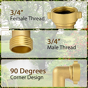 Garden Hose Elbow Connector, 90 Degree Hose Extender, Solid Brass Elbow Water Pipe Adapter (2 Pack)