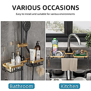 canjuxk Sponge Holder for Kitchen Sink,Kitchen Sink Sponge Holder Aluminum Organizer for Kitchen Bathroom Accessories Compatible with Faucets 0.8-1.1 Inches in Diameter