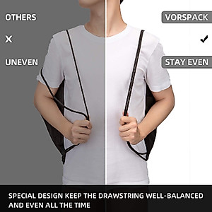 Vorspack Drawstring Backpack Water Resistant String Bag Sports Sackpack Gym Sack with Side Pocket for Men Women - Black