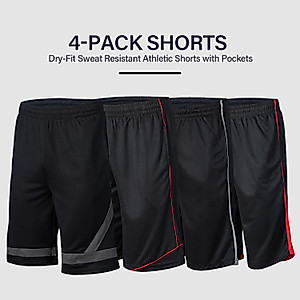 4 Pack: Men's Dry-Fit Sweat Resistant Active Athletic Performance Shorts