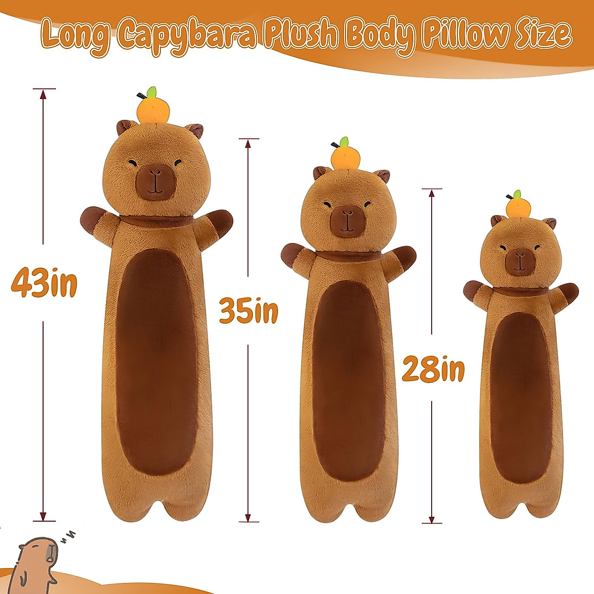 NXNYNZ Long Capybara Plush Pillow with Orange, 36" Long Capybara Plush Stuffed Animal, Cute Soft Plush Capybara Plushie Stuffed Toys Gift for Boys Girls